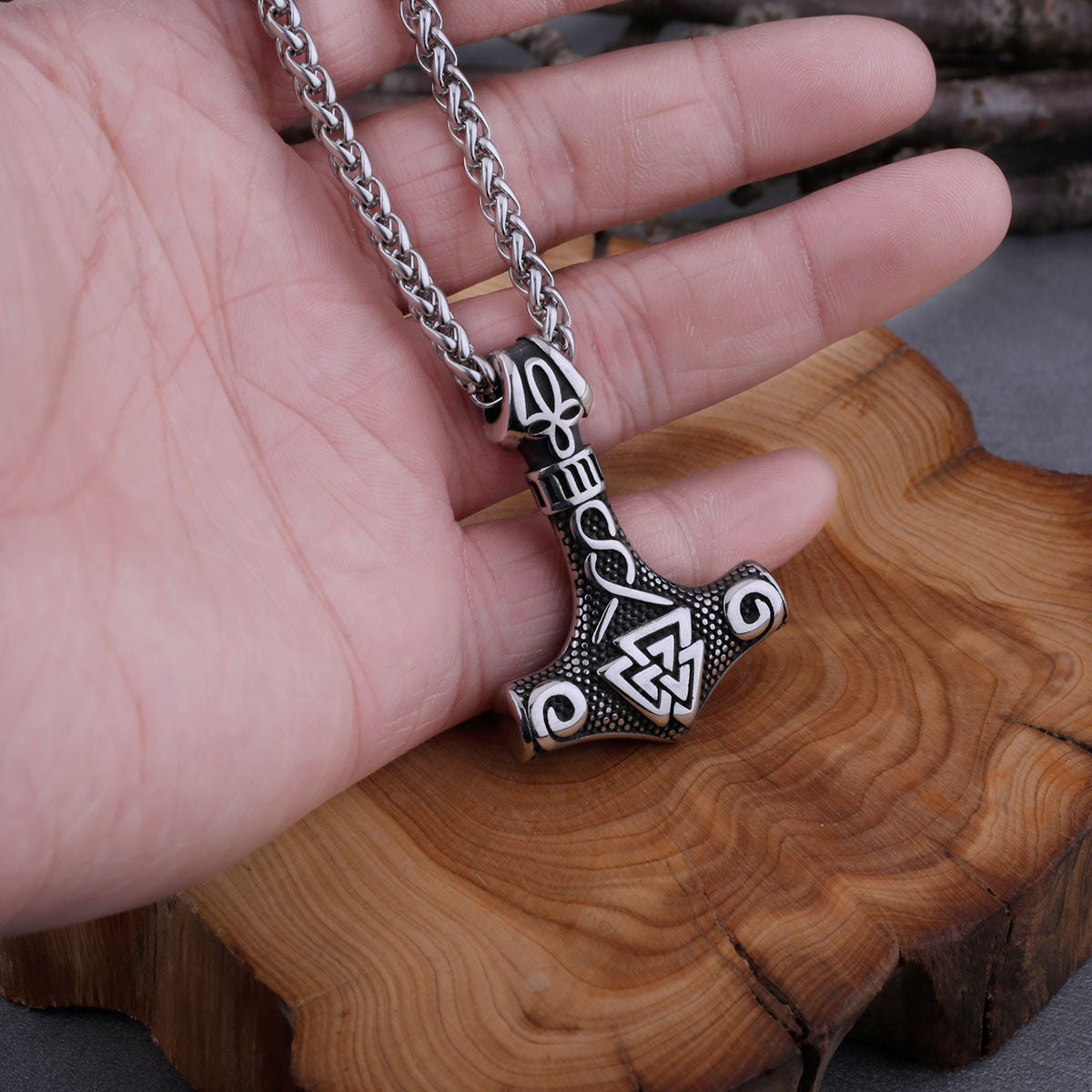 Stainless Steel Viking Mjolnir Quake and Odin Rune Necklace Men's ...
