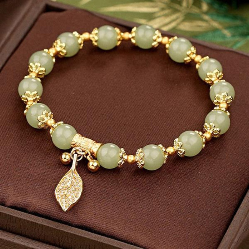 Classic Ancient gold craft bangles natural Hotan Jade leaf exquisite B ...