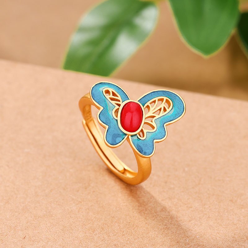 Palace style design enamel craft inlaid southern red tourmaline butter ...
