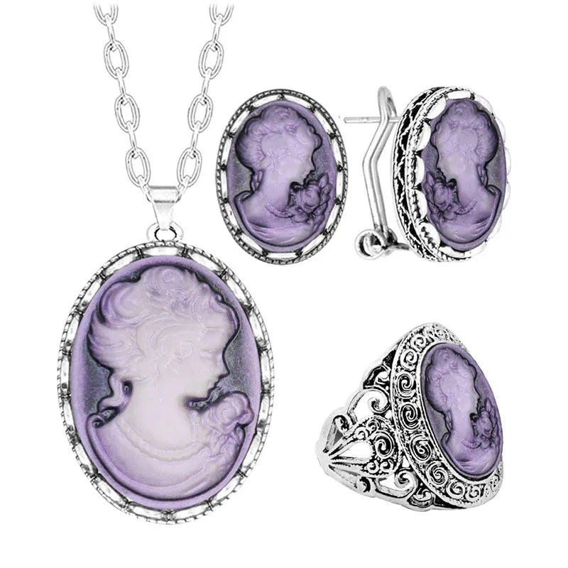 6 Colors Vintage Oval Purple Lady Queen Cameo Sets For Women – Gofaer ...