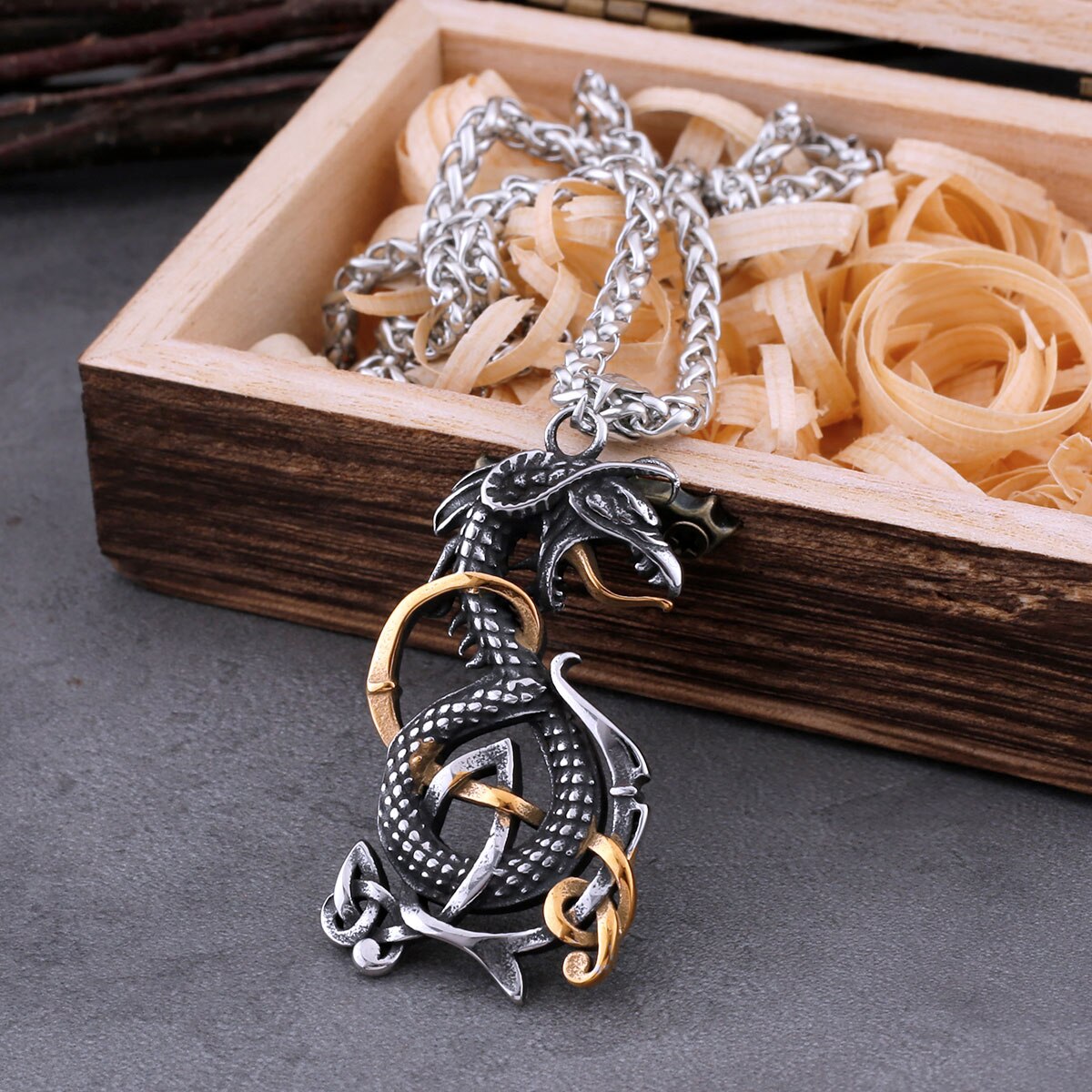 Viking Ouroboros Dragon Necklace Men's Nordic Animal Amulet Pendant Ne ...