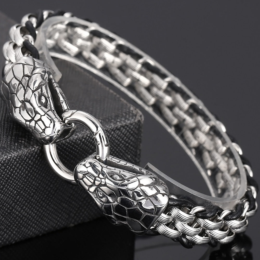 Gothic Stainless Steel Snake Head Bracelet for Men – Gofaer Finds store!