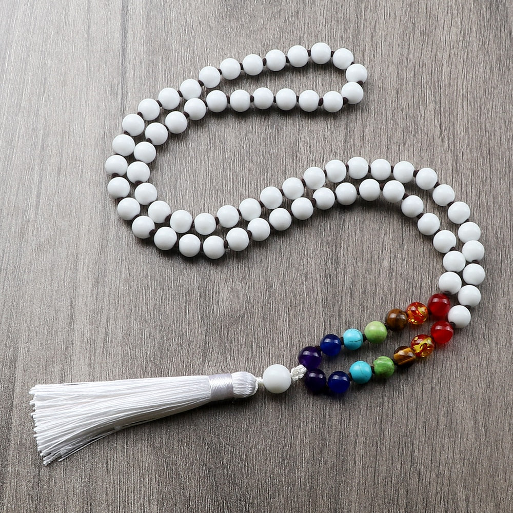 Women Bright White Color Beads Chakra Stretch Necklace – Gofaer Finds ...