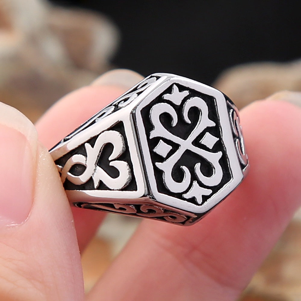 Gothic Vintage Nordic Viking Flower Pattern Ring For Men Women – Gofaer ...