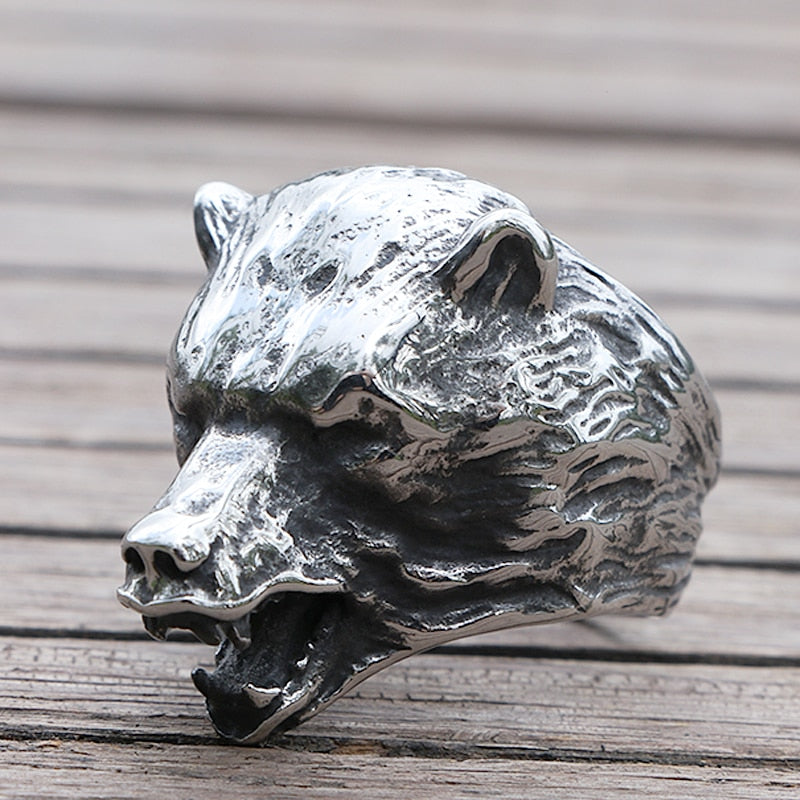 Cool Viking Bear Head Ring Men's Slavic Bear Berserk Stainless Steel B ...