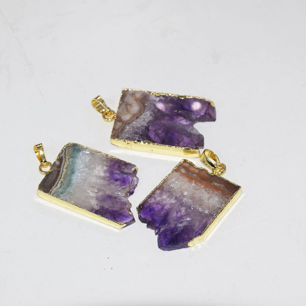 raw slab purple crystal quartz rectangle pendant 1pcs – Gofaer Finds store!