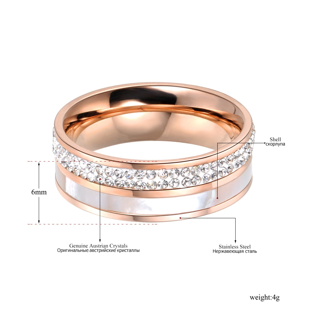 Rose Gold Color Rhinestone & Shell Wedding Rings – Gofaer Finds store!