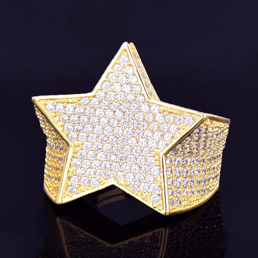 Men Star Ring Charm Gold Color Full Zircon Fashion Hip Hop Rock Jewelr ...