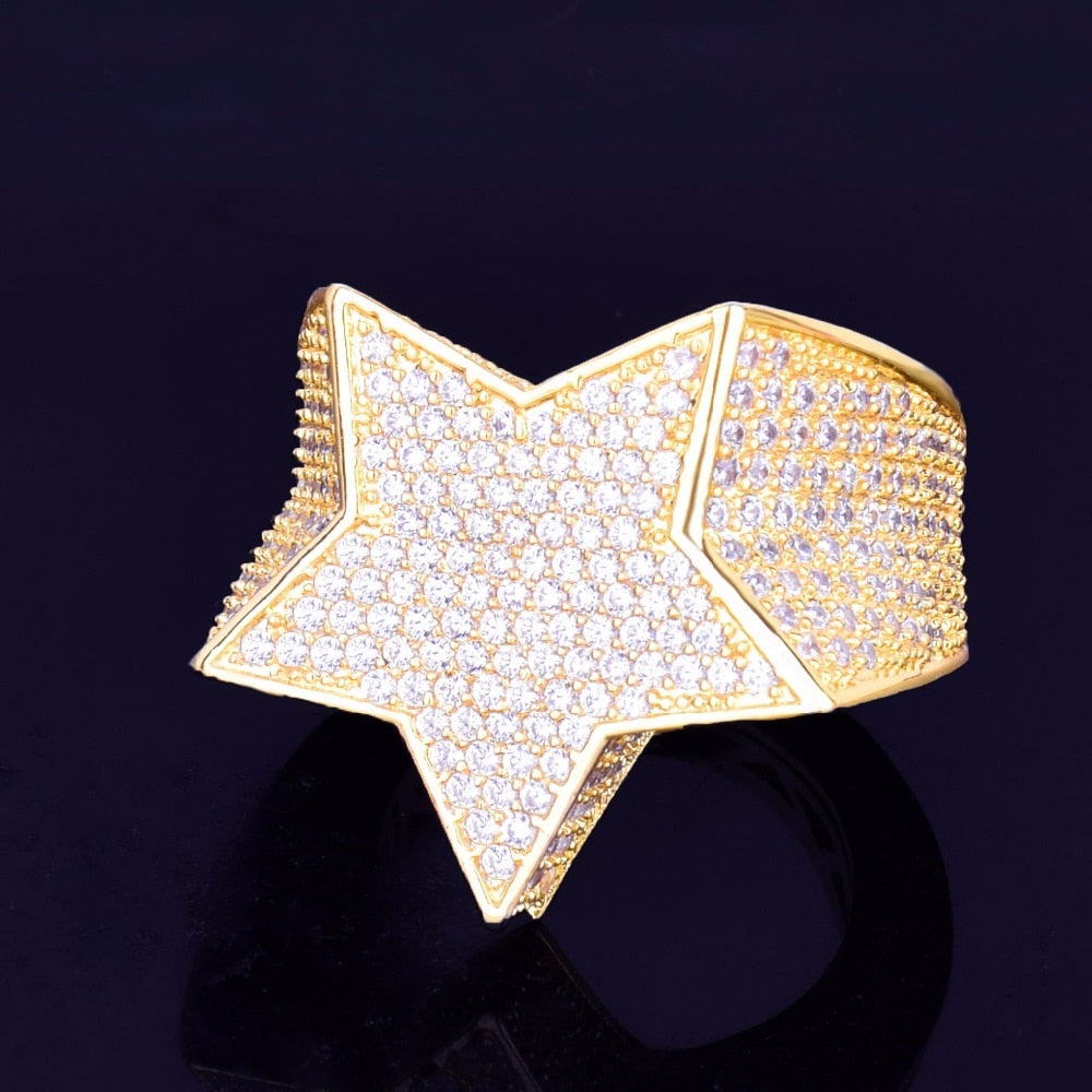 Men Star Ring Charm Gold Color Full Zircon Fashion Hip Hop Rock Jewelr ...