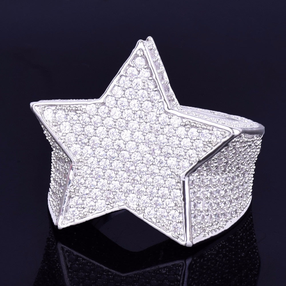 Men Star Ring Charm Gold Color Full Zircon Fashion Hip Hop Rock Jewelr ...