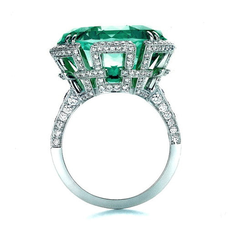 Luxury Bright Round Ring Green Stone Charm Silver Color Rings – Gofaer ...