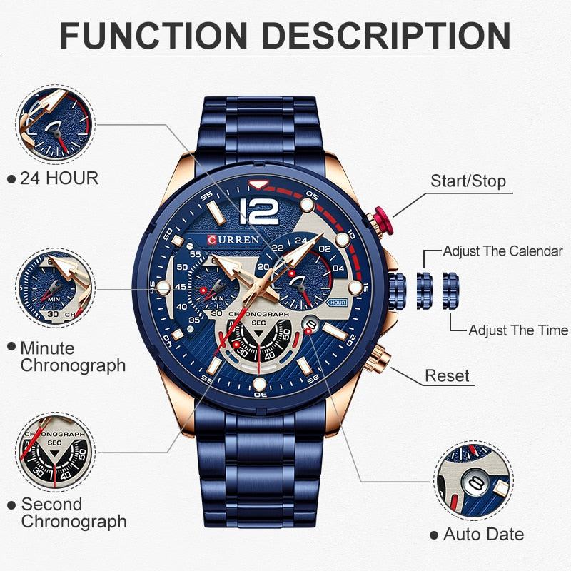 Men's Watch Business Clock Male Sport Waterproof Date Chronograph ...