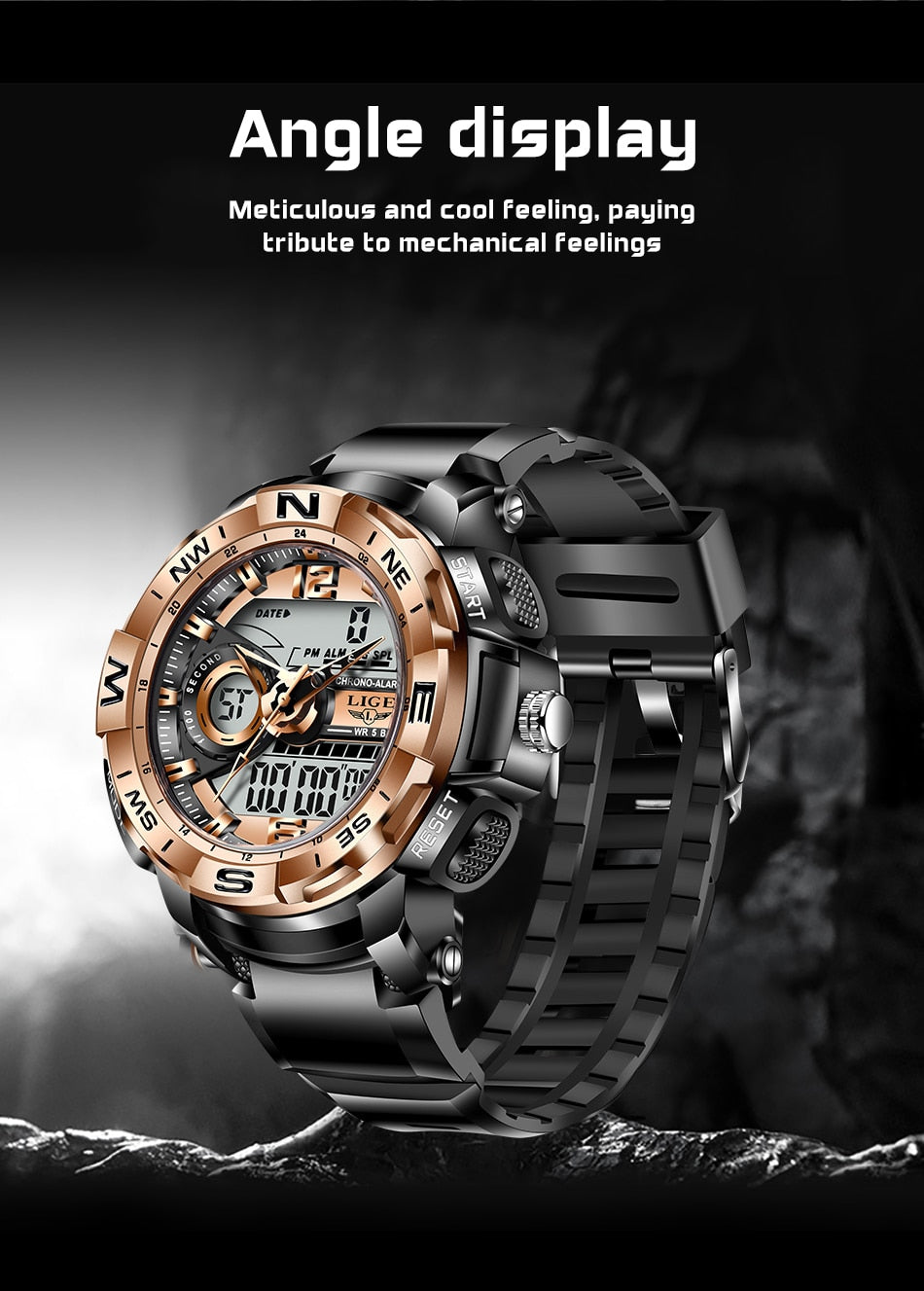 Mens LED Dual Display Watch Fashion Army Outdoor Waterproof Watch ...