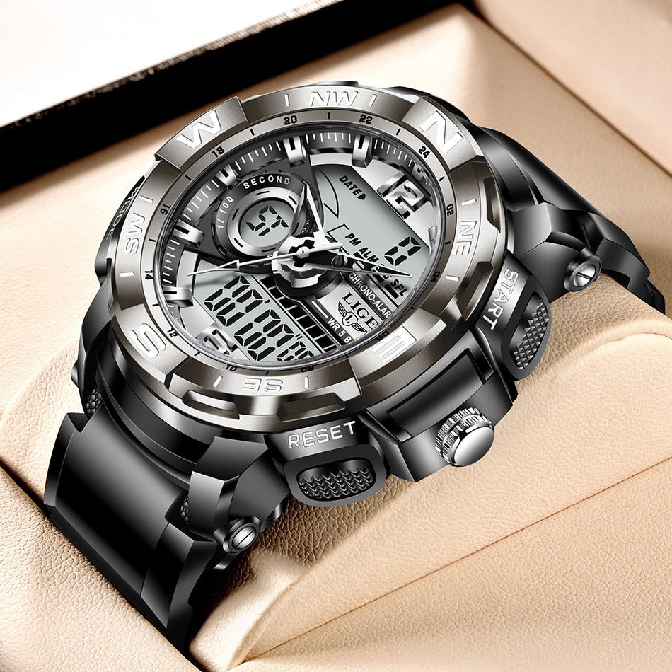 Mens LED Dual Display Watch Fashion Army Outdoor Waterproof Watch ...