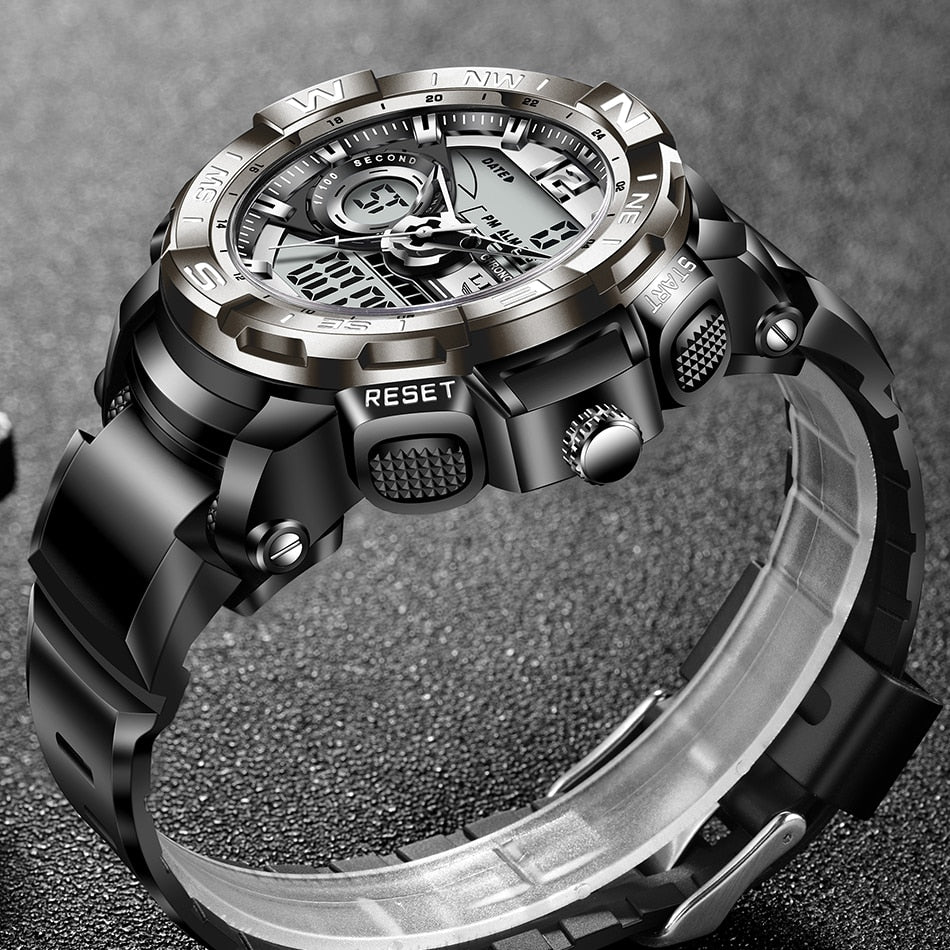 Mens LED Dual Display Watch Fashion Army Outdoor Waterproof Watch ...