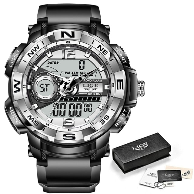 Mens LED Dual Display Watch Fashion Army Outdoor Waterproof Watch ...