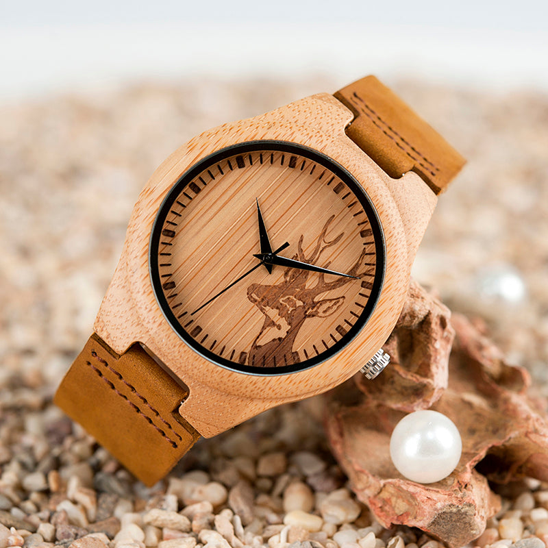 Men Elk Deer Head Bamboo Engraving Watches – Gofaer Finds store!