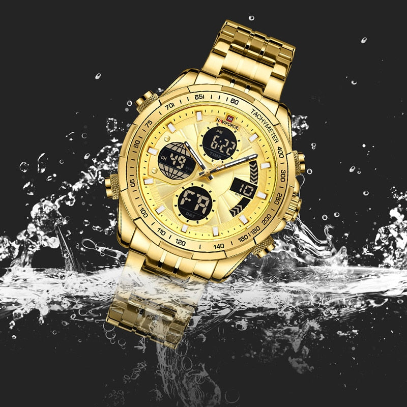 Luxury Gold Stainless Steel Wrist Watch Male Military Clock Fashion Wr ...