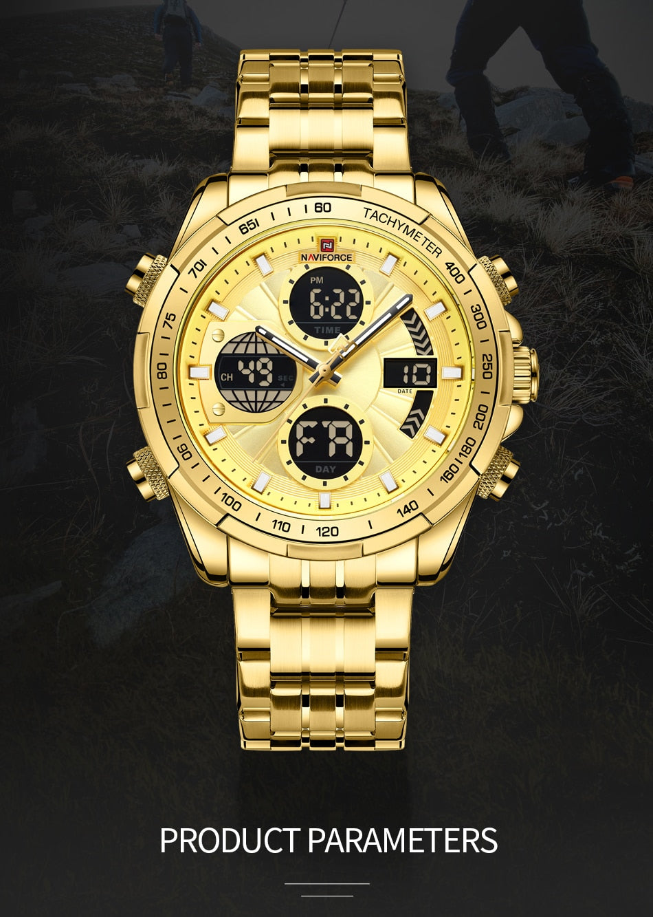 Luxury Gold Stainless Steel Wrist Watch Male Military Clock Fashion Wr ...