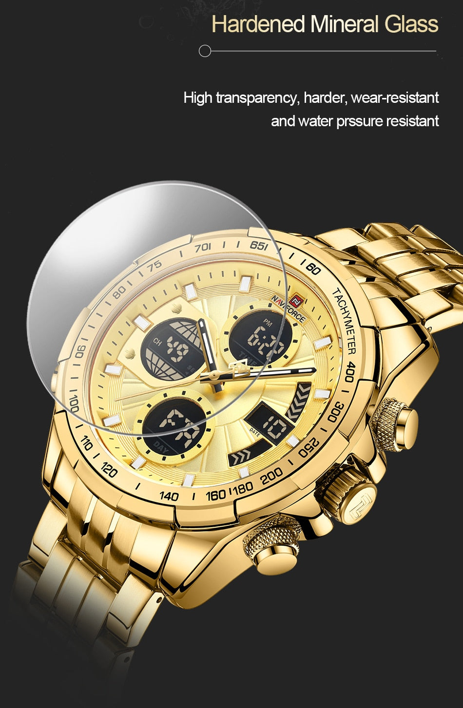 Luxury Gold Stainless Steel Wrist Watch Male Military Clock Fashion Wr ...