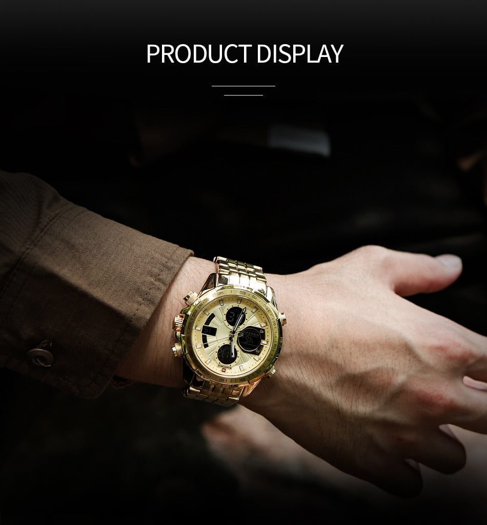 Luxury Gold Stainless Steel Wrist Watch Male Military Clock Fashion Wr ...