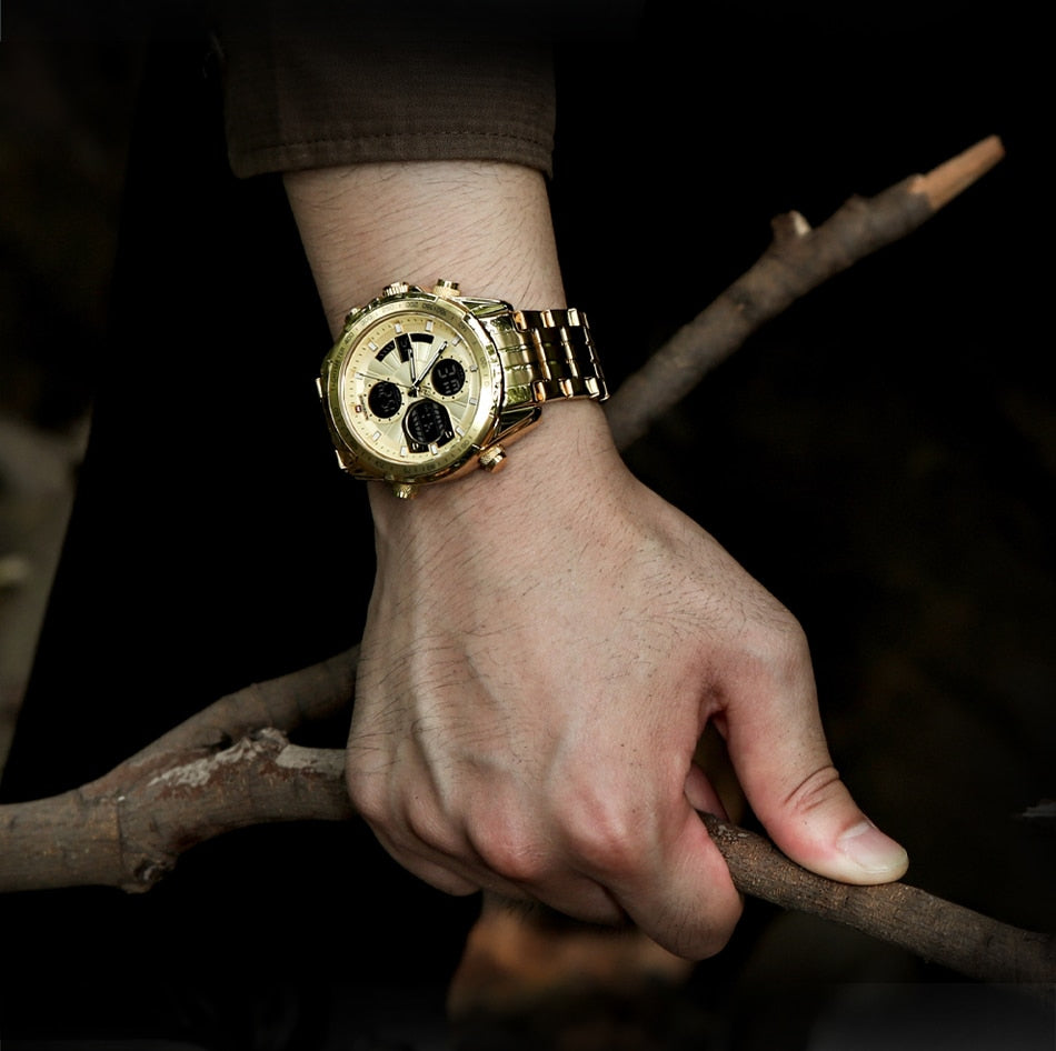 Luxury Gold Stainless Steel Wrist Watch Male Military Clock Fashion Wr ...