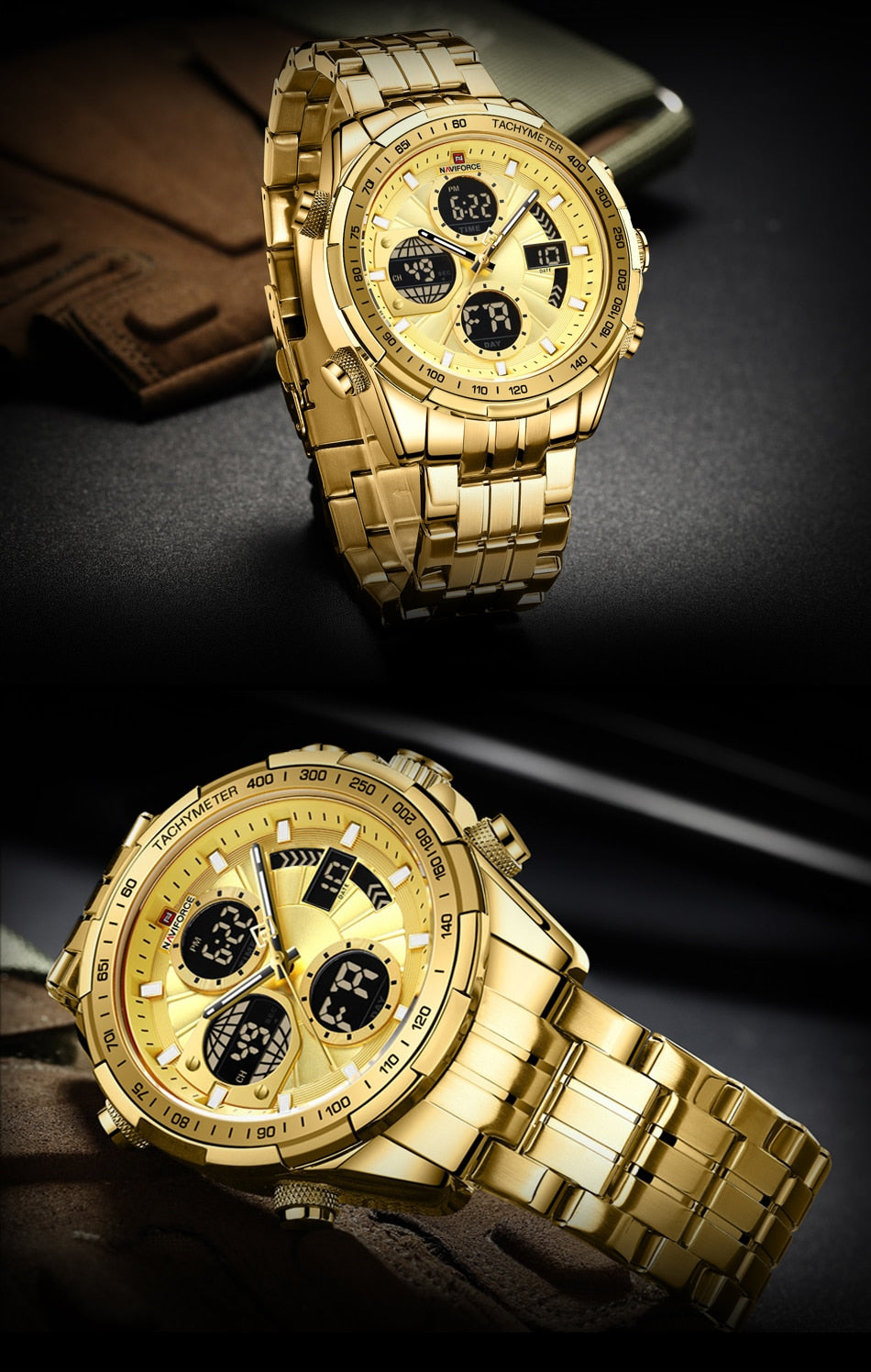 Luxury Gold Stainless Steel Wrist Watch Male Military Clock Fashion Wr ...