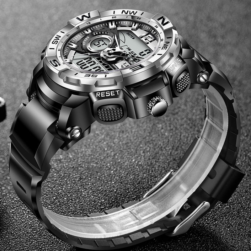 Mens LED Dual Display Watch Fashion Army Outdoor Waterproof Watch ...