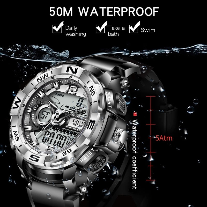Mens LED Dual Display Watch Fashion Army Outdoor Waterproof Watch ...
