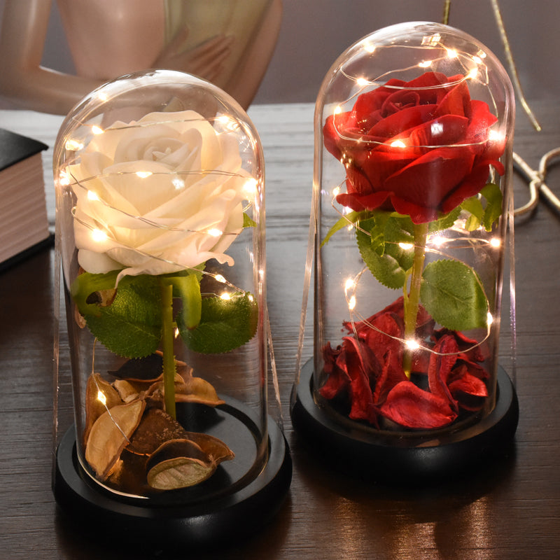 Eternal Red Rose With LED Light In Glass Dome For Wedding Party Gift ...