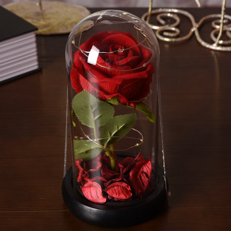 Eternal Red Rose With LED Light In Glass Dome For Wedding Party Gift ...