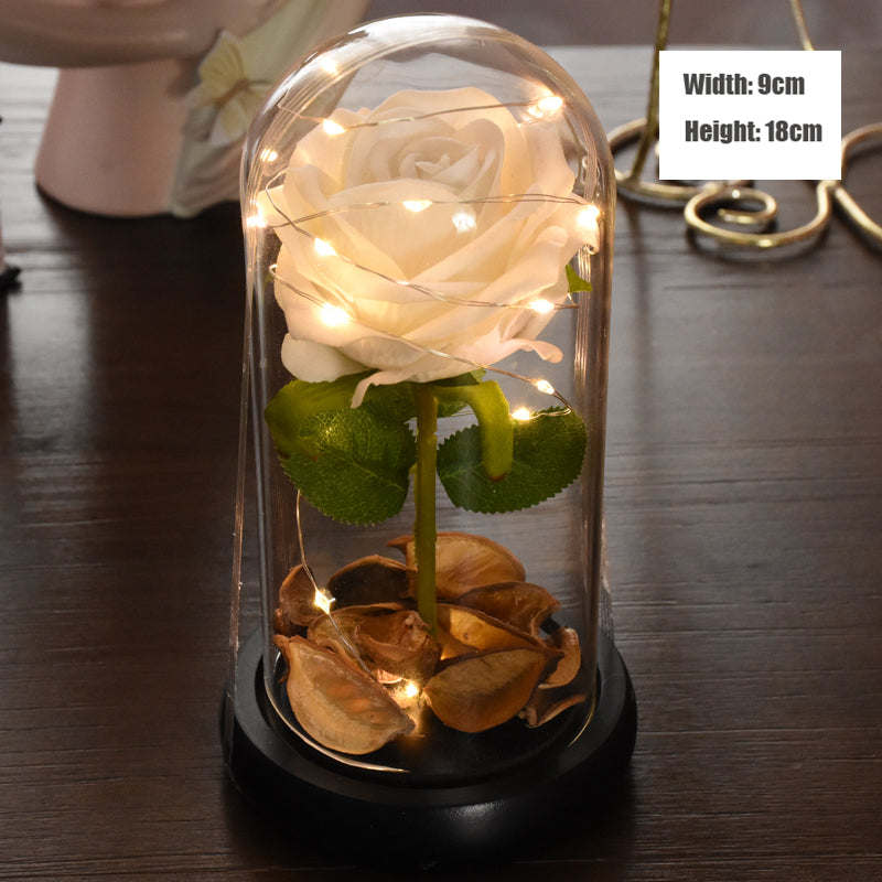 Eternal Red Rose With LED Light In Glass Dome For Wedding Party Gift ...