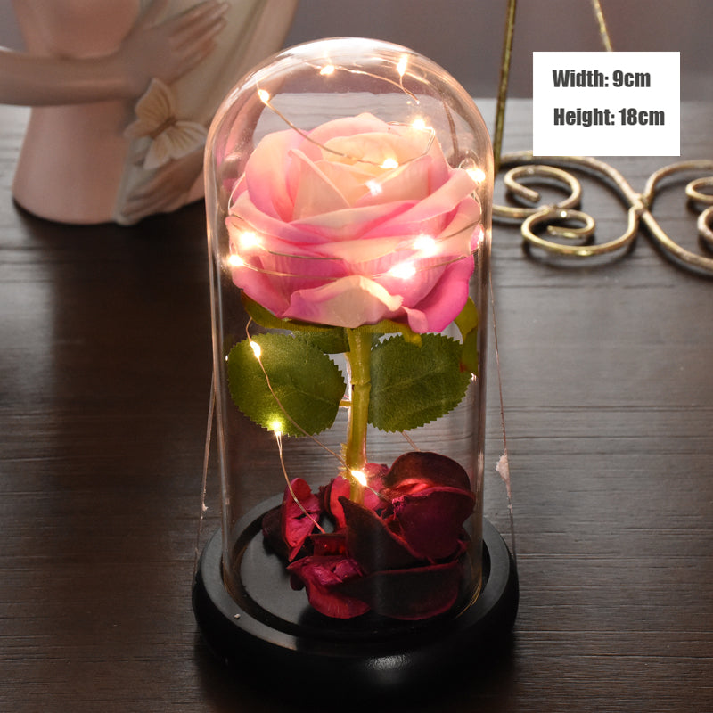 Eternal Red Rose With LED Light In Glass Dome For Wedding Party Gift ...
