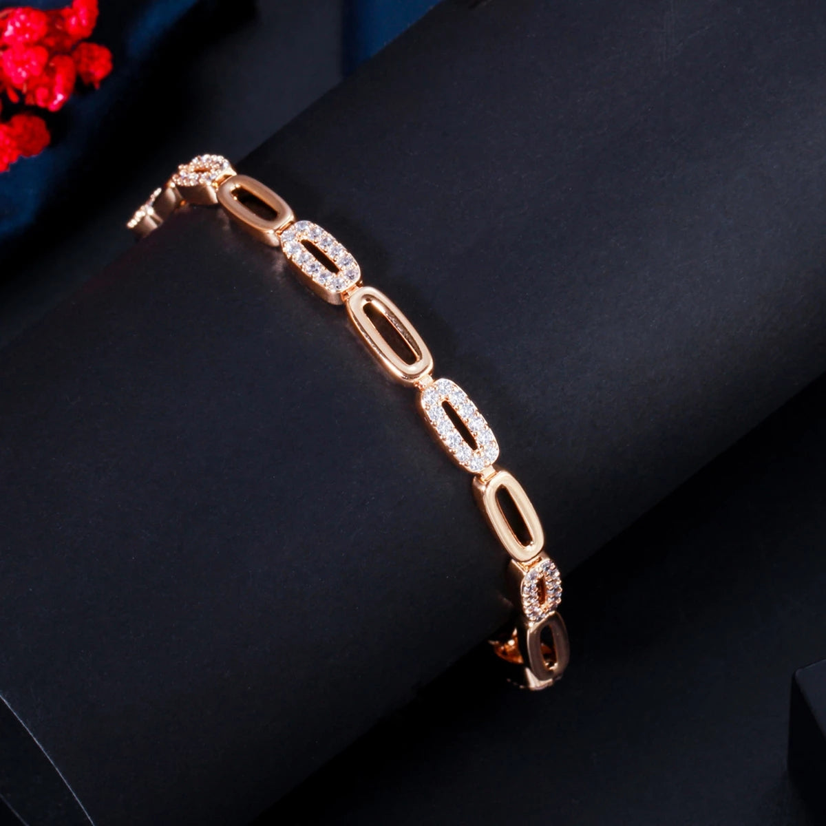 585 Rose Gold Cubic Zirconia Round Shape Connected Tennis Bracelets ...