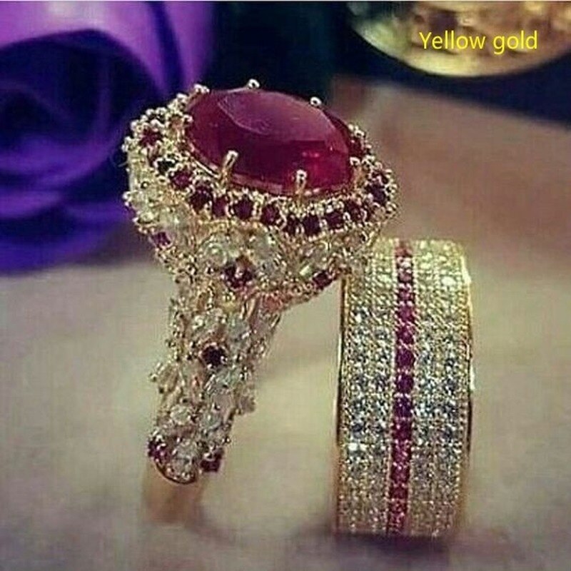 Fashion Inlaid Zircon Red Crystal Wedding Rings Set – Gofaer Finds store!