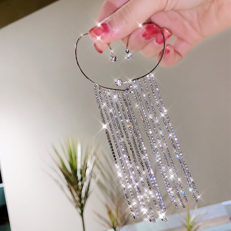 Luxury Shining Zircon Inlaid Rhinestone Long Tassel Ear Bone Clip Earr ...