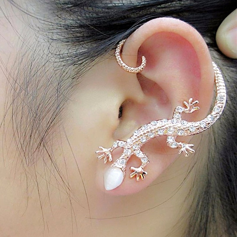 luxury Rose Gold Color Exaggerated Gecko Lizards Earrings Elegant Meta ...