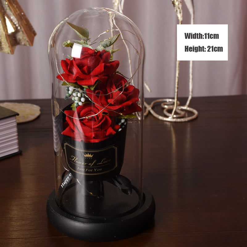 Eternal Red Rose With LED Light In Glass Dome For Wedding Party Gift ...