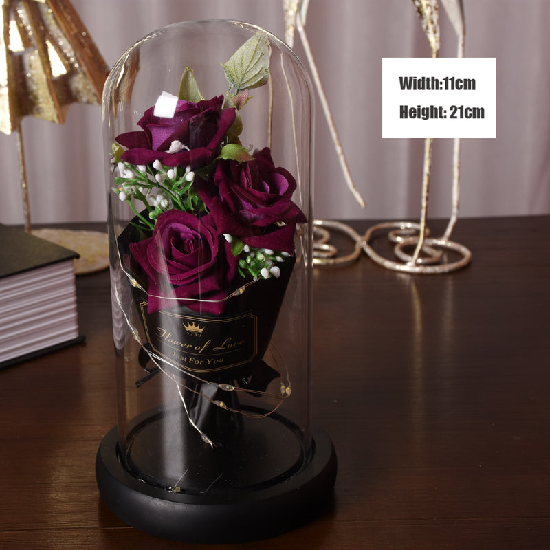 Eternal Red Rose With LED Light In Glass Dome For Wedding Party Gift ...