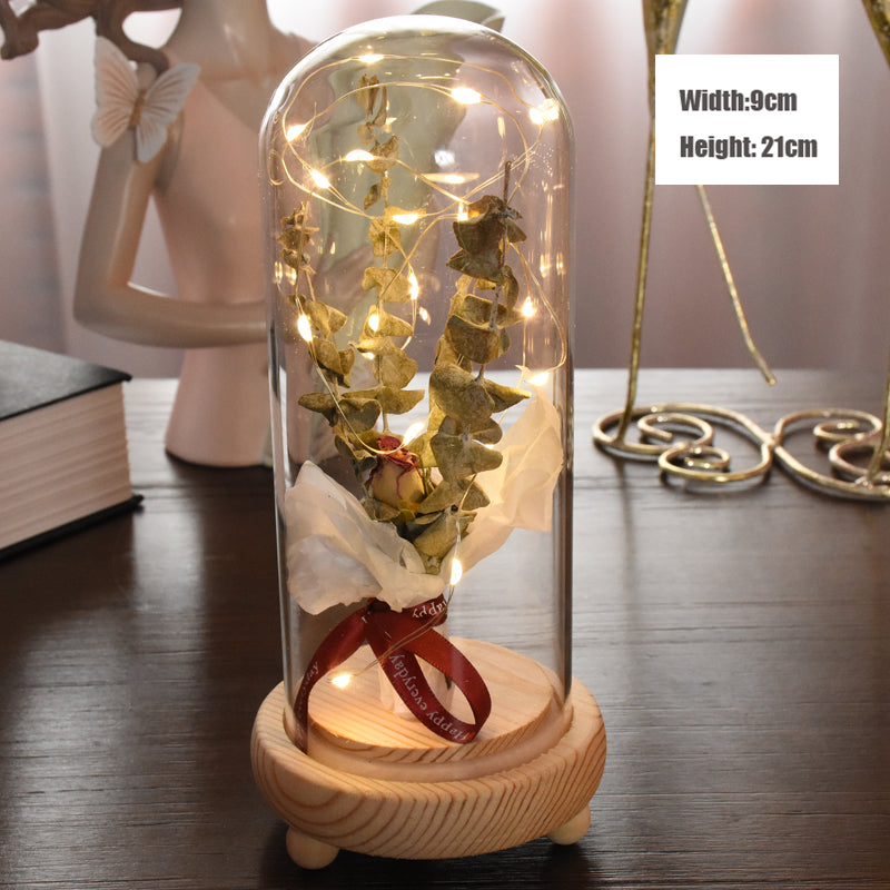 Eternal Red Rose With LED Light In Glass Dome For Wedding Party Gift ...