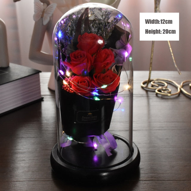 Eternal Red Rose With LED Light In Glass Dome For Wedding Party Gift ...