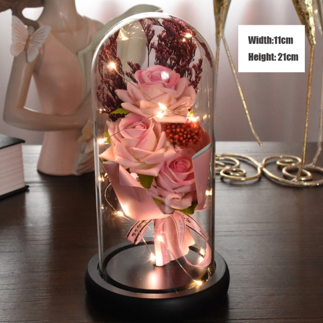 Eternal Red Rose With LED Light In Glass Dome For Wedding Party Gift ...