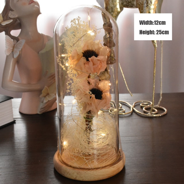 Eternal Red Rose With LED Light In Glass Dome For Wedding Party Gift ...