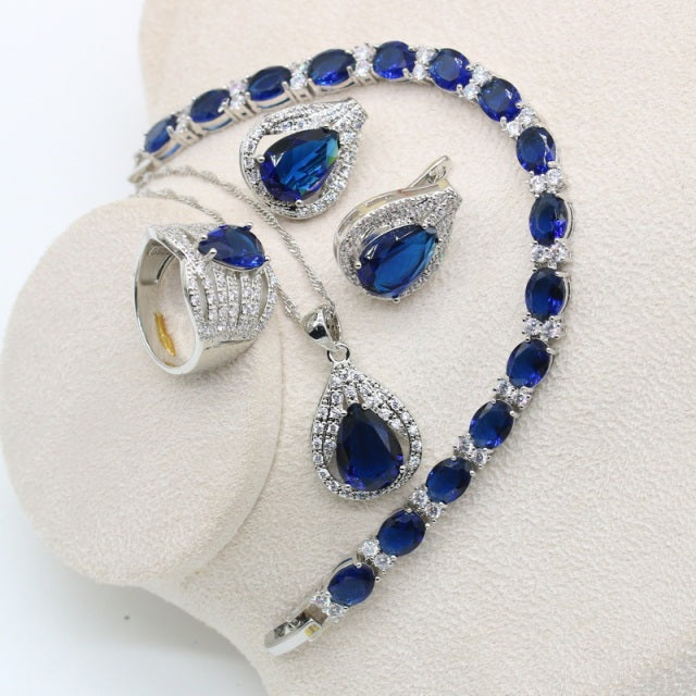 New Olive Green Zircon Silver Color Jewelry Set for Women – Gofaer ...