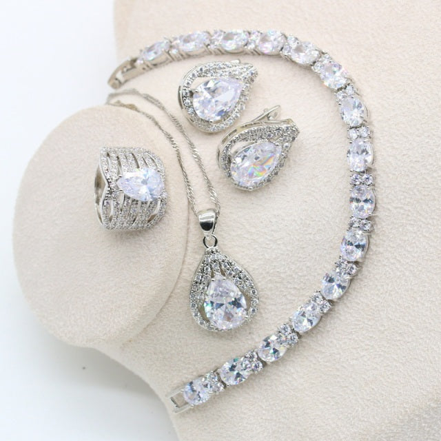 New Olive Green Zircon Silver Color Jewelry Set for Women – Gofaer ...