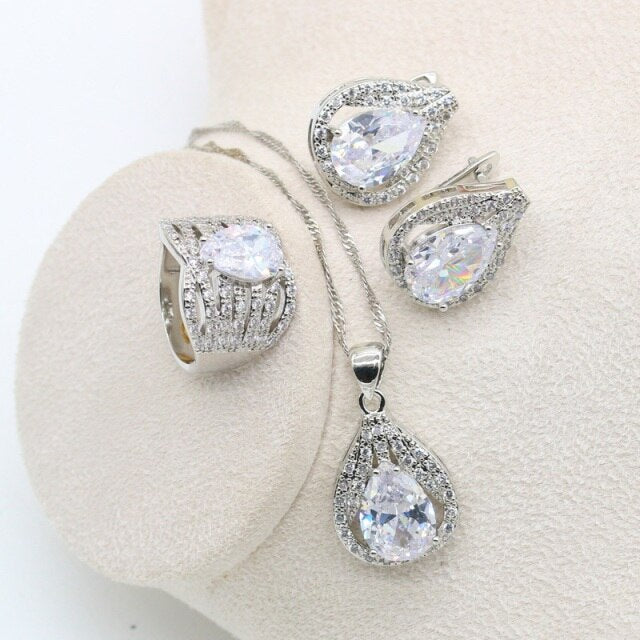 New Olive Green Zircon Silver Color Jewelry Set for Women – Gofaer ...