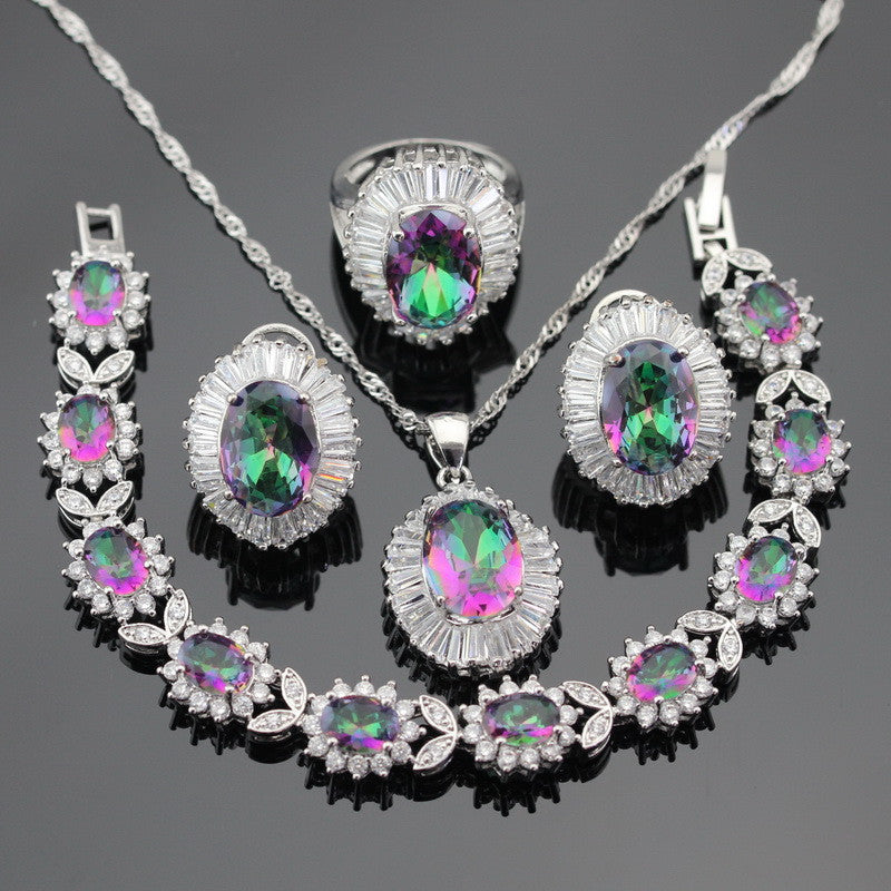 Multicolor Rainbow Crystal Necklace Pendant Bracelets Earrings Rings J ...