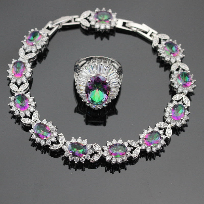 Multicolor Rainbow Crystal Necklace Pendant Bracelets Earrings Rings J ...