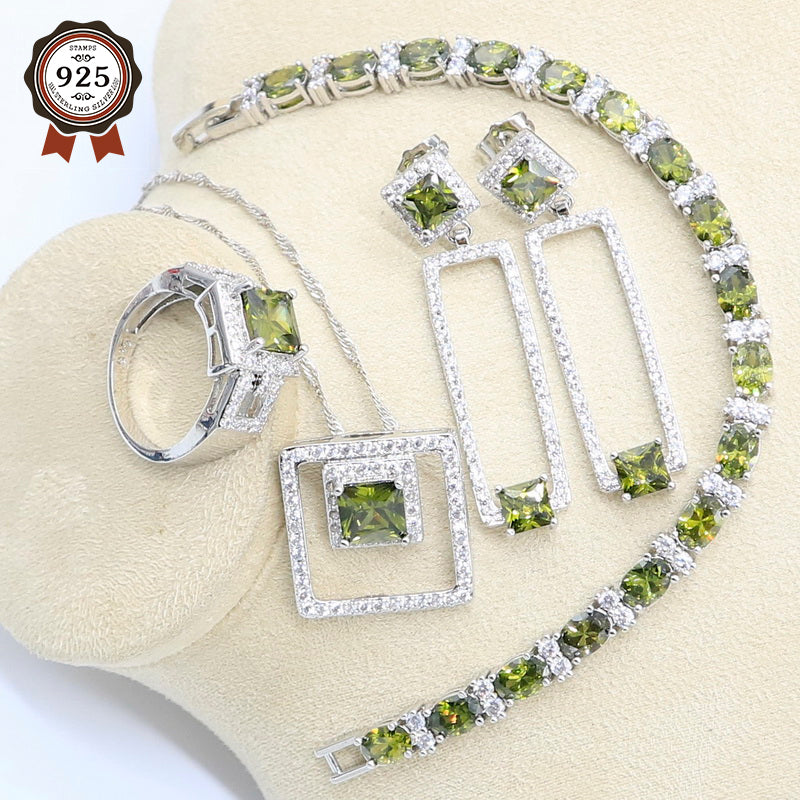 Olive Peridot Zircon Silver 925 Jewelry Set for Women – Gofaer Finds store!