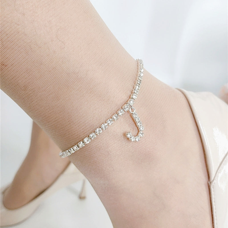 Crystal Zircon Initial Letter Ankle Bracelet Alphabet Anklets – Gofaer ...